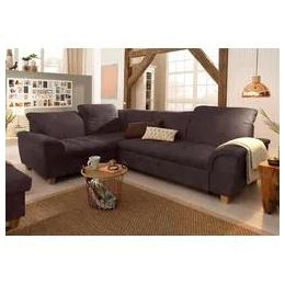 Ecksofa Home Affaire "Lyla fester Sitzkomfort, bequeme Armlehnen, Breite 275cm, L-Form", braun, B:275cm H:81cm T:214cm, Luxus-Microfaser Lederoptik (100% Polyester);Microfaser PRIMABELLE (100% Polyester);Feinstruktur weich (100% Polyester), Sofas, Ecksofa, wahlweise mit R&uuml;ckenfunktion und Bettfunktion