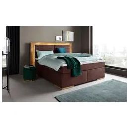 Boxspringbett Home Affaire "Cup", braun, B:230cm L:206cm, Bezug: Luxus-Microfaser (100% Polyester);Bezug: Microfaser (100% Polyester), Komplettbetten, Boxspringbett, mit LED-Beleuchtung, Massivholzrahmen und Topper, in 2 H&auml;rtegraden