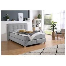 Boxspringbett Home Affaire, grau, B:158cm L:209cm, Komplettbetten, Boxspringbett, inklusive Komfortschaum-Topper