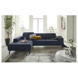 Ecksofa DOMO collection "Cunelli tolle Sitzn&auml;hte als Designelement, fester Sitzkomfort, L-Form", blau (dunkelblau), B:292cm H:79cm T:175cm, Sofas, Ecksofa, wahlweise mit 6-fach verstellbarer Kopfteilverstellung, bodenfrei
