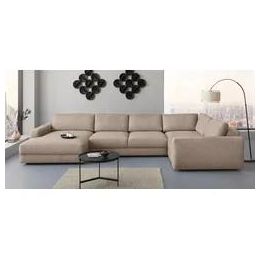 Wohnlandschaft Home Affaire "Bloomfield, Mega Polsterprogramm, Breite 405cm, viel Platz, U-Form", beige (portabella), B:405cm H:84cm T:224cm, 100% Polyester, Sofas, Wohnlandschaft, mit extra tiefer Sitzfl&auml;che, wahlweise mit Sitztiefenverstellung