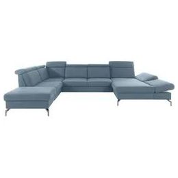 Sit & More Wohnlandschaft SIT & MORE "Brisbane U-Form", blau (hellblau), B:367cm T:243cm, Soft clean (98% Polyester, 2% Polyamid), Sofas, Zehentrenner, Fu&szlig;h&ouml;he 15 cm, inklusive Sitztiefen-, Armteil- und Kopfteilverstellung