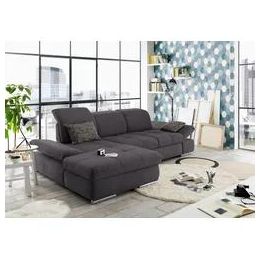 Ecksofa "SO4100 V", grau (fango), B:284cm H:80cm T:190cm, SET ONE BY Musterring, Sofas, Ecksofa, mit verstellbaren Kopfteilen, wahlweise mit Funktionen, Cord-Bezug