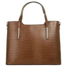 Henkeltasche CLUTY, Damen, Gr. B/H/T: 37cm x 29cm x 16cm onesize, braun (cognac), Leder, Reptilienpr&auml;gung, Taschen, echt Leder, Made in Italy