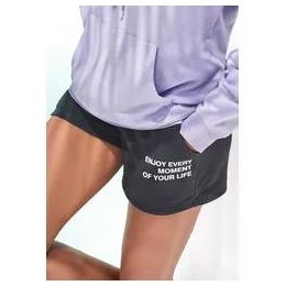 Sweatshorts Buffalo, Damen, Gr. 44/46, N-Gr, schwarz, angeraute Sweatware, Obermaterial: 60% Baumwolle, 40% Polyester, unifarben, bequem kurz, Hosen Sweatshorts, mit Statement Druck, Loungewear