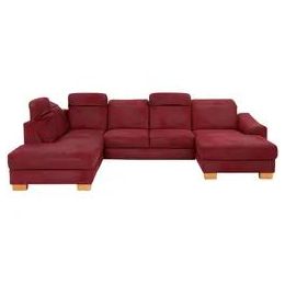 Wohnlandschaft Home Affaire "Dundee U-Form", rot (bordeaux), B:338cm H:86cm T:219cm, Luxus-Microfaser Florence (100% Polyester), Sofas, Wohnlandschaft, wahlweise mit Kopfteilverstellung und zus&auml;tzlich mit Bettfunktion