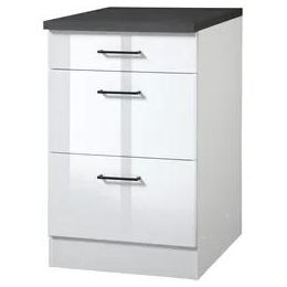 Unterschrank KOCHSTATION "KS-Trier", wei&szlig; (wei&szlig; hochglanz, wei&szlig;), B:50cm H:85cm T:60cm, Holzwerkstoff, MDF, Schr&auml;nke, Unterschrank, Breite 50 cm, mit 2 Ausz&uuml;gen und 1 Schublade