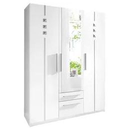 Kleiderschrank Priess, wei&szlig;, B:140cm H:193cm T:54cm, Holzwerkstoff, Schr&auml;nke, Kleiderschrank, 1-bis 5-t&uuml;rig, mit silberfarbigen Applikationen