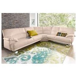 Ecksofa Trendmanufaktur "Cecilia in italienischem Design, modern und komfortabel, L-Form", beige, B:280cm H:87cm T:240cm, NaturLEDER (echtes Rindsleder) in Sitz und R&uuml;cken. Korpus in passendem Kunstleder SOFTLUX bezogen;Luxus-Microfaser ALCAZAR (100% Polyester);Kunstleder SOFTLUX;Microfaser PRIMABELLE (100% Polyester), Sofas, Ecksofa, bequeme Armlehnen, mit langem Schenkel