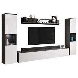 Wohnwand OTTO HOME "PARIS, Vitrine T&uuml;ranschlag links/rechts wechselbar", schwarz-wei&szlig; (matera anthrazit, wei&szlig; hochglanz), B:260cm H:130cm T:33cm, Hartfaserplatte, Kastenm&ouml;bel-Sets, Wohnwand, grifflose Design, stehend und h&auml;ngend montierbar