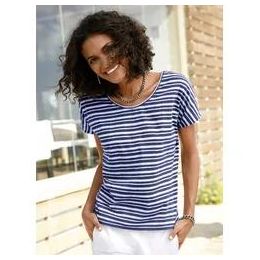 T-Shirt Casual Looks "Shirt", Damen, Gr. 46, blau (marine, gestreift), 65% Polyester, 35% Baumwolle, bedruckt, gemustert, mehrfarbig, Rundhals, Shirts T-Shirt