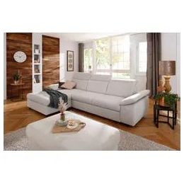 Ecksofa Home Affaire "Mauritius L-Form", beige (natur), B:287cm T:178cm, Struktur fein (100% Polyester);Luxus-Microfaser Lederoptik (100% Polyester);Soft clean (98% Polyester, 2% Polyamid), Sofas, Ecksofa, mit Kopfteil- und Armlehnverstellung, mit Bettfunktion und Bettkasten