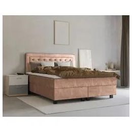 Boxspringbett Home Affaire "Jeanne", rosa (ros&eacute;), B:181cm L:208cm, 100% Polyester, Komplettbetten, Boxspringbett, inkl. Topper mit Taschen-Federkernmatratze