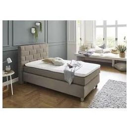 Boxspringbett, beige (schwarz, beige), B:105cm L:210cm, Bezug Bett: Feinstruktur 100% Polyester;Bezug Bonnell-Federkernmatratze: 100% Polyester;Bezug Kaltschaummatratze: 100% Polyester;Bezug Tonnentaschenfederkernmatratze: 80% Baumwolle, 20%Polyester;Topper: Komfortschaum mit Bezug 100% Polyester, Westfalia Schlafkomfort, Komplettbetten, Boxspringbett, mit Topper