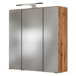 Spiegelschrank Welltime "Catania", braun (eiche), B:60cm H:64cm T:20cm, Schr&auml;nke, Spiegelschrank, Inklusive LED-Beleuchtung