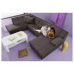 Wohnlandschaft Home Affaire "Anzio, modern und gem&uuml;tlich, niedrige Armlehne, U-Form", braun (dunkelbraun), B:297cm H:75cm T:82cm, Primabelle-Microfaser aus 100% Polyester;SOFTLUX-Kunstleder;Struktur-Bezug aus 90% Polyester und 10% Polyacryl;NaturLEDER, Rindsleder, Sofas, Wohnlandschaft, wahlweise mit Bettfunktion