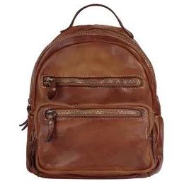 Cityrucksack CLUTY, Damen, Gr. B/H/T: 27cm x 24cm x 6cm, onesize, braun (cognac), Leder, Rindsleder, unifarben, Rucks&auml;cke Cityrucksack, echt Leder, Made in Italy