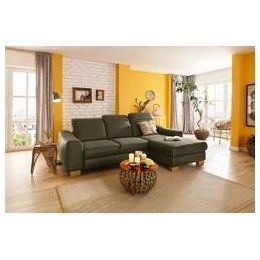 Ecksofa Home Affaire "Dundee L-Form", gr&uuml;n (olive), B:264cm H:86cm T:170cm, Luxus-Microfaser Florence (100% Polyester);Struktur fein (100% Polyester);Luxus-Microfaser Lederoptik (100% Polyester), Sofas, Ecksofa, wahlweise mit Kopfteilverstellung und zus&auml;tzlich mit Bettfunktion