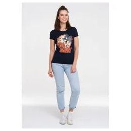 T-Shirt logoshirt "Tom & Jerry", Damen, Gr. L, blau (dunkelblau), 100% Baumwolle, bedruckt, normal, Rundhals, Shirts T-Shirt, mit lizenziertem Design