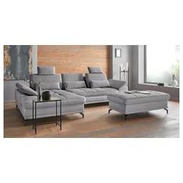 Ecksofa OTTO HOME "Costello L-Form, B: 301 cm mit Sitztiefen-, Armteilverstellung &", grau, B:301cm H:89cm T:176cm, 100% Polyester;Samtoptik (100% Polyester), Sofas, Ecksofa, 3 Nierenkissen, optional Bettfunktion & Bettkasten