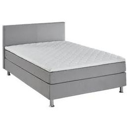 Boxbett "Edison", grau (hellgrau), B:140cm L:209cm, Bezug Bett: Strukturstoff (65% Polypropylen, 35% Polyester), ATLANTIC HOME COLLECTION, Komplettbetten, Boxspringbett, inkl. Bonnellfederkern-Matratze und Topper