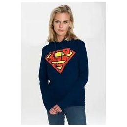 Kapuzensweatshirt logoshirt "DC - Superman Logo", Damen, Gr. XS, blau (dunkelblau), 80% Baumwolle, 20% Polyester, unifarben, normal, ohne Ausschnitt, Sweatshirts, mit Superhelden-Print