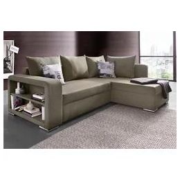 Ecksofa Collection AB "John L-Form, B: 226 cm", braun (macchiato), B:226cm H:85cm T:160cm, Zierkissen: 100% Polyester;Struktur (100% Polyester);Kunstleder SOFTLUX / Struktur (80% Polyester; 20% Polyacryl);Microfaser PRIMABELLE (100% Polyester) / Struktur (100% Polyester), Sofas, Ecksofa, mit Bettfunktion, Bettkasten und integriertem Regal