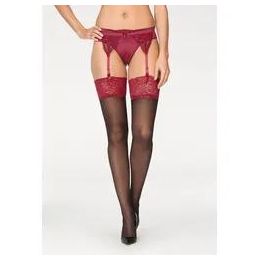 Strapsstr&uuml;mpfe Lascana, Damen, Gr. 44/46, rot (rubinrot), Elasthan, Polyamid, Colorblocking, Netz, elastisch, Socken, mit kontrastfarbender Spitze