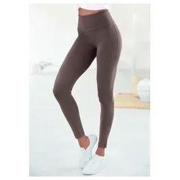 Leggings Lascana, Damen, Gr. 56/58, N-Gr, grau (taupe), Single Jersey, Obermaterial: 95% Baumwolle, 5% Elasthan, unifarben, Basic, Basic lang, Hosen Leggings, mit breitem B&uuml;ndchen
