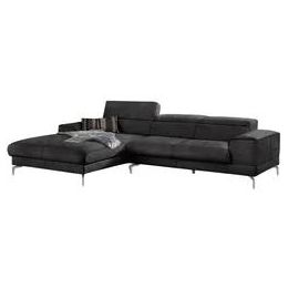 Ecksofa W.Schillig "piedroo, Designsofa mit tollem Sitzkomfort, bequem und elegant, L-Form", grau (anthrazit s37), B:303cm H:70cm T:193cm, Stoff S37 (100% Polyester): Luxus-Microfaser in Lederoptik, Sofas, Ecksofa, Kopfteilverstellung, wahlweise mit Sitztiefenverstellung, Breite 303cm