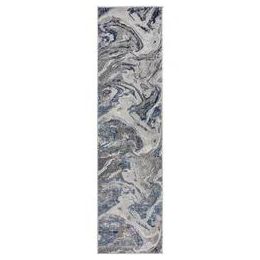 L&auml;ufer FLAIR RUGS "Marbled", blau (navy), B:60cm H:12mm L:230cm, Kunstfaser, Teppiche, L&auml;ufer, dezenter Glanz, mehrfarbig, modernes Marmor-Design, Teppichl&auml;ufer