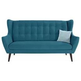 3-Sitzer Home Affaire "Hemmink", blau (petrol, hellblau), B:197cm H:107cm T:94cm, Samtvelours (100% Polyester);Luxus-Microfaser (100% Polyester);Struktur (94% Polyester, 6% Polyacryl), Sofas, mit Knopfheftung