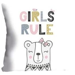 Dekokissen queence "&raquo;Girls rule&laquo;", bunt (bunt, bedruckt), B:40cm L:40cm, Baumwolle, Dekokissen_Sitzkissen_Kissenh&uuml;llen, Kissenh&uuml;lle ohne F&uuml;llung, 1 St&uuml;ck