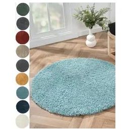 Hochflor-Teppich "My Shaggy", blau (hellblau), H:37mm &Oslash;:150cm, Polypropylen (PP), MyFlair M&Ouml;BEL & ACCESSOIRES, Teppiche, Shaggy, Uni Farben, leicht gl&auml;nzend, Microfaser, extra flauschig