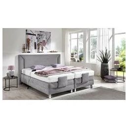 Boxbett, grau (hellgrau), B:194cm L:214cm, Bezug der Obermatratze: 100% Polyester, abnehmbar und waschbar bis 60C;Box und Kopfteil: Mikrovelours (100% Polyester), Westfalia Schlafkomfort, Komplettbetten, Boxspringbett, mit Motor