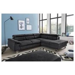 Ecksofa COTTA "Komaris L-Form, B: 249 cm", schwarz, B:249cm H:72cm T:100cm, Microfaser PRIMABELLE (100% Polyester);Kunstleder SOFTLUX;Feinstruktur (100% Polyester);Kunstleder SOFTLUX/Struktur (100% Polyester);NaturLEDER, Sofas, Ecksofa, mit Kopfteilverstellung, optional Bettfunktion, Bettkasten & Licht