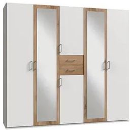 Kleiderschrank wimex "Diver Dreht&uuml;renschrank mit Spiegel, 180, 225 o. 270cm breit", wei&szlig; (wei&szlig;, plankeneichefarben, griffe alu), B:225cm H:207cm T:58cm, Schr&auml;nke, Kleiderschrank, Bestseller Schlafzimmerschrank wahlweise 3 Innenausstattungen, Topseller