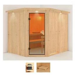 Sauna Karibu "Marit", beige (naturbelassen), ohne Ofen, (ohne Ofen), Saunen, ohne Ofen