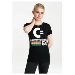 T-Shirt logoshirt "Commodore C64 Logo", Damen, Gr. S, schwarz, 100% Baumwolle, bedruckt, normal, Rundhals, Shirts T-Shirt, mit Commodore 64-Logo