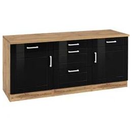 Unterschrank KOCHSTATION "KS-Tinnum", schwarz, B:180cm H:85cm T:60cm, Holzwerkstoff, Schr&auml;nke, Unterschrank, 180 cm breit, Metallgriffe, MDF Fronten, 3 Schubk&auml;sten, 2 Ausz&uuml;ge