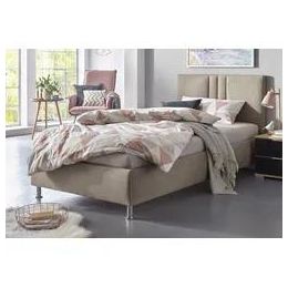 Polsterbett "Elba", beige (dunkelbeige), B:110cm L:210cm, Bezug Bett: Microfaser (100% Polyester) oder Strukturstoff (77% Polyester, 23% Viskose);Bonnell-Federkernmatratze: 51% Polypropylen, 39% Polyester und 10% Baumwolle;Kaltschaummatratze: 100% Polyester, Bezug abnehm- und waschbar bis 60C, Westfalia Schlafkomfort, Betten, Polsterbett, wahlweise mit LED-Beleuchtung