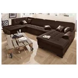Wohnlandschaft Home Affaire "Bergen zeitlos und elegant, U-Form", braun (dunkelbraun), B:364cm H:83cm T:106cm, Sofas, Wohnlandschaft, wahlweise mit Bettfunktion