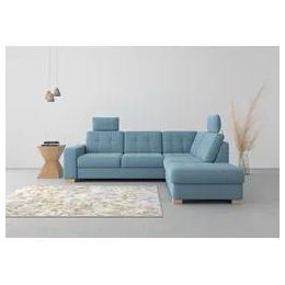 Sit & More Ecksofa SIT & MORE "Quincy L-Form", blau (hellblau), B:249cm H:82cm T:213cm, Sofas, Ecksofa, wahlweise mit Bettfunktion und Bettkasten