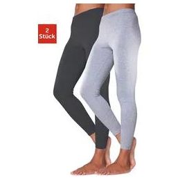 Leggings Vivance ACTIVE, Damen, Gr. 36/38, N-Gr, grau (hellgrau, schwarz), Single Jersey, Graumeliert (Obermaterial): 60% Baumwolle, 35% Polyester, 5% Elasthan. Obermaterial: 95% Baumwolle, 5% Elasthan, meliert, unifarben, Basic, Basic lang, Hosen Leggings, mit Gummibund, Loungewear