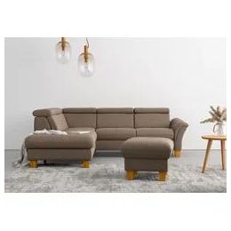 Ecksofa Home Affaire "Lindgren L-Form", braun (nuss), B:249cm H:84cm T:217cm, 100% Polyester, Sofas, Ecksofa, wahlweise mit TV-Funktion, Stauraum und Kopfteilverstellung