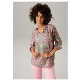 Schlupfbluse Aniston CASUAL, Damen, Gr. 46, bunt (gr&uuml;n, rosa, weinrot), Web, Obermaterial: 100% Viskose, bedruckt, gemustert, l&auml;ssig geschnitten h&uuml;ftbedeckend, V-Ausschnitt, Raglan&auml;rmel elastischer Bund mit Gummizug, Blusen Schlupfbluse, mit interessanten Alloverdruck