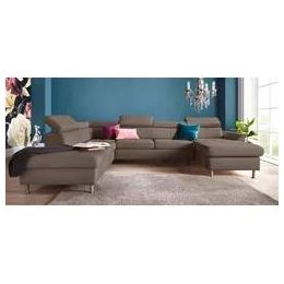Wohnlandschaft exxpo - SOFA FASHION "Maretto, bequem und komfortabel, viel Platz, Breite 330cm, U-Form", beige (sahara), B:330cm H:96cm T:230cm, Luxus-Microfaser Vintageoptik (100% Polyester);Webstoff, Sofas, Wohnlandschaft, inkl. Kopfteilverstellung f&uuml;r mehr Sitzkomfort, wahlweise Bettfunktion