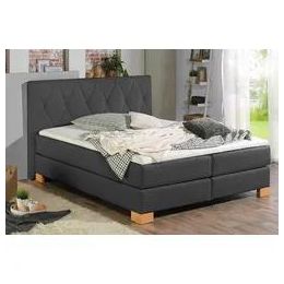 Boxspringbett Home Affaire "Merino", grau (anthrazit), B:188cm L:211cm, Struktur fein (100% Polyester), Komplettbetten, Boxspringbett, incl. Kaltschaumtopper, 5, Breiten, 2 H&auml;rtegrade, 3 Ausf&uuml;hrungen