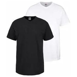 T-Shirt Fruit of the Loom, Herren, Gr. M (50), schwarz-wei&szlig; (schwarz, wei&szlig;), Single Jersey, Obermaterial: 100% Baumwolle, unifarben, schmal, V-Ausschnitt, Shirts T-Shirt, mit V-Ausschnitt