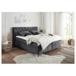 Boxspringbett ED EXCITING DESIGN "Pembroke", schwarz (anthrazit salvador 15 anthrazit), B:200cm L:210cm, 100% Polyester, Komplettbetten, Boxspringbett, inkl. Topper